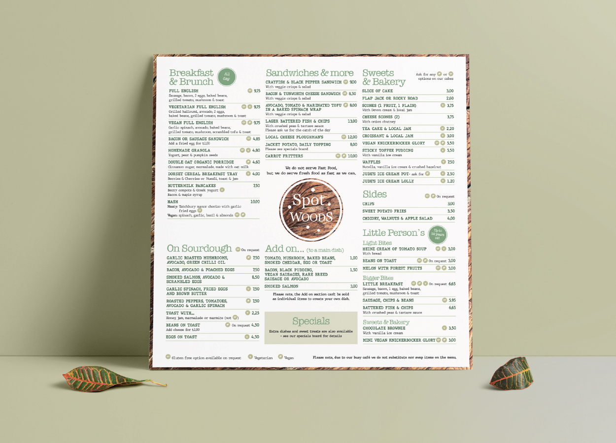 Spot In the Woods – Menus & Signage – Dunstar Creative