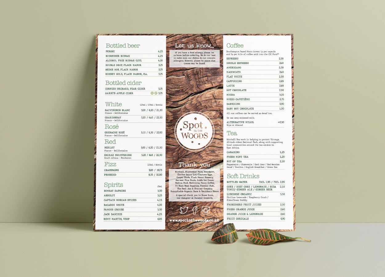 Spot In the Woods – Menus & Signage – Dunstar Creative